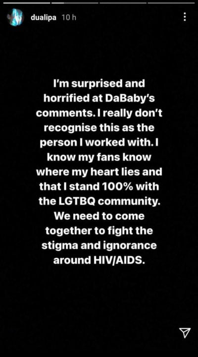 Dua Lipa "Surprised & Horrified” At DaBaby's Comments